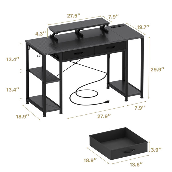 Inbox Zero Lynzy 47.3'' W Rectangle Computer Desk with Drawers Shelves ...
