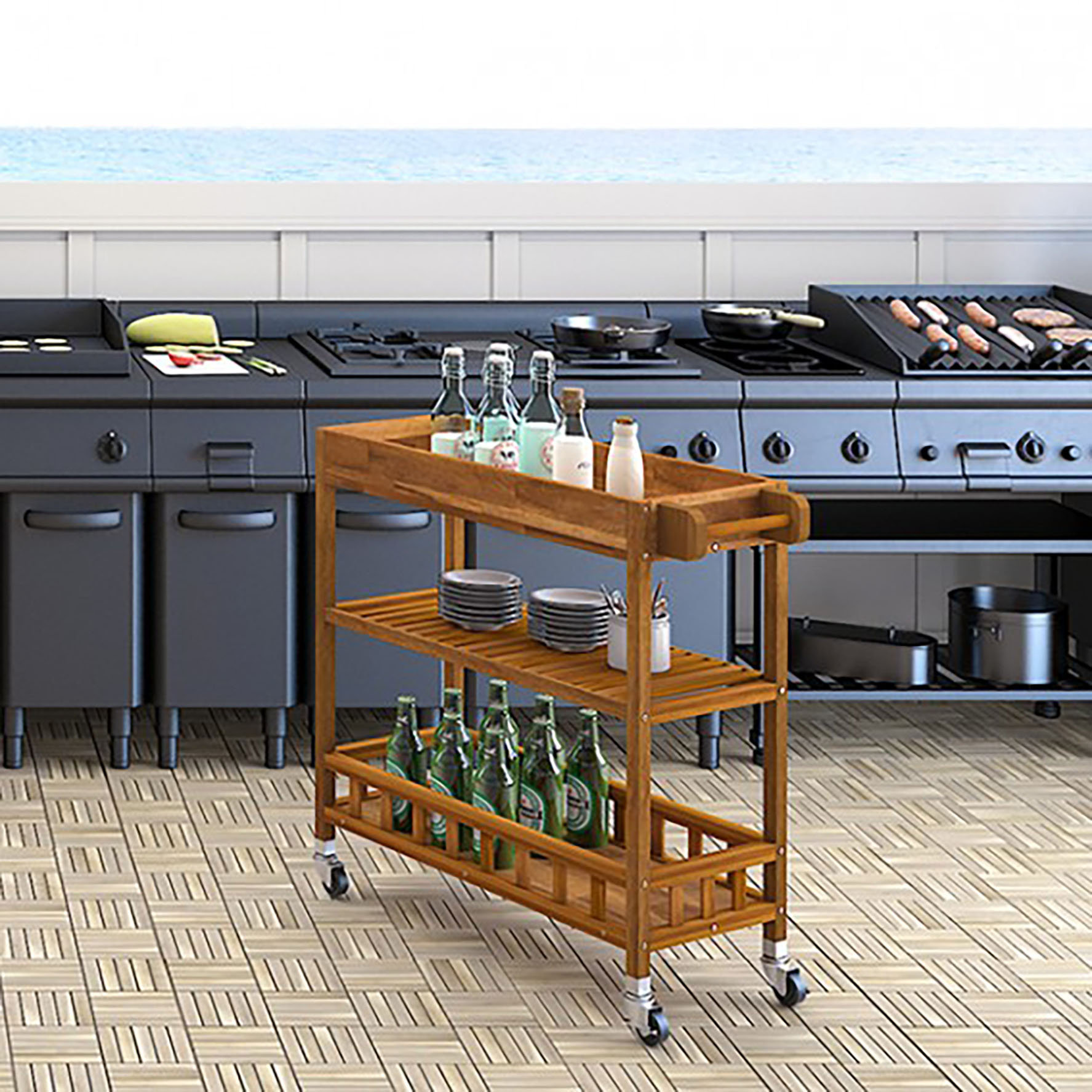 INTERBUILD 3-Tier Solid Acacia Bar Cart & Reviews | Wayfair