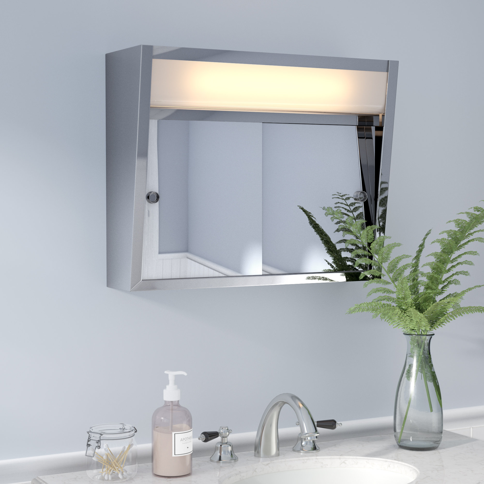 Symple Stuff Carrie Surface Mount Frameless 2 Doors Medicine Cabinet ...