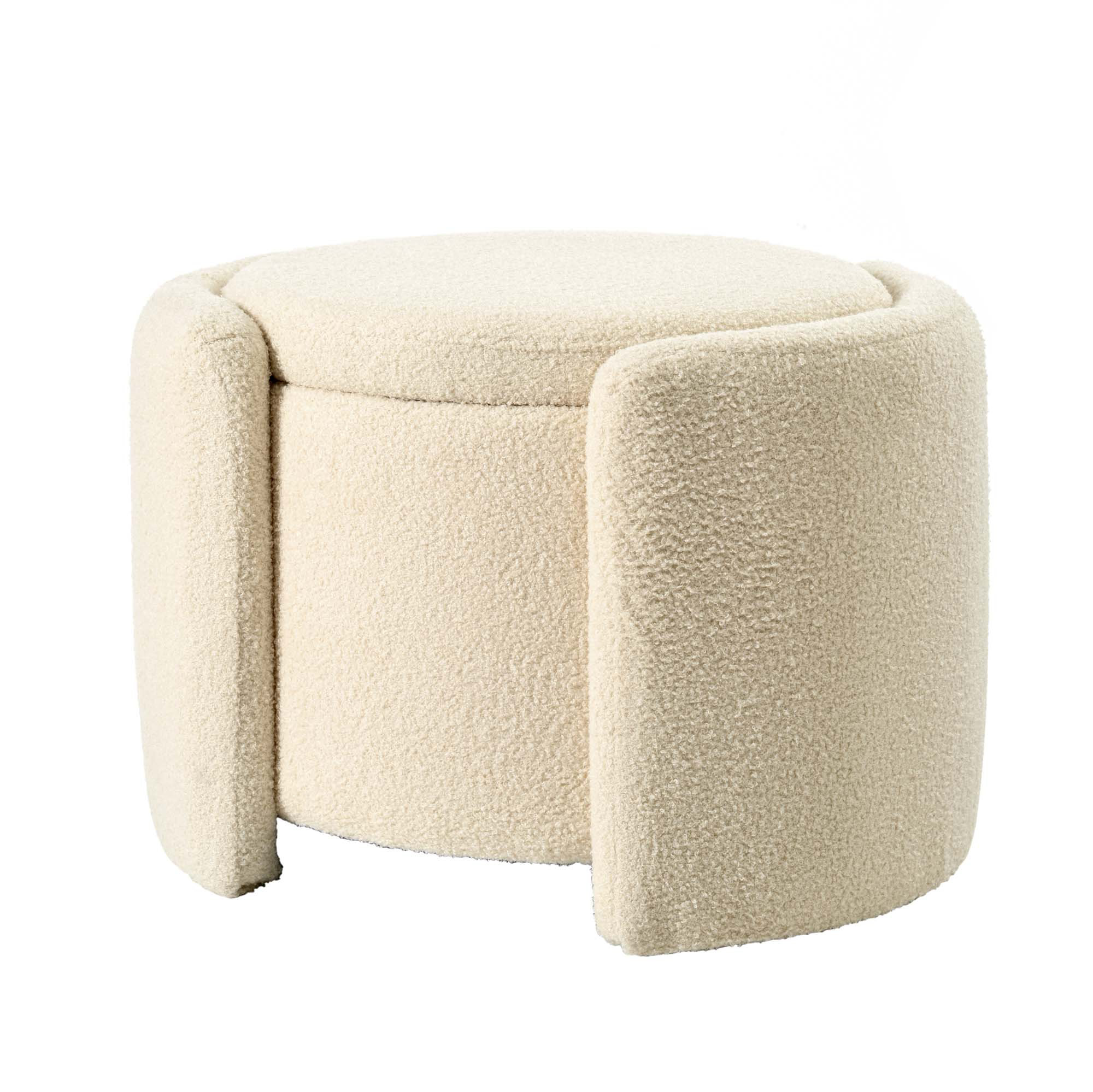 Ivy Bronx Round Ottoman Teddy Fleece Cushioned Footpads with Storage ...