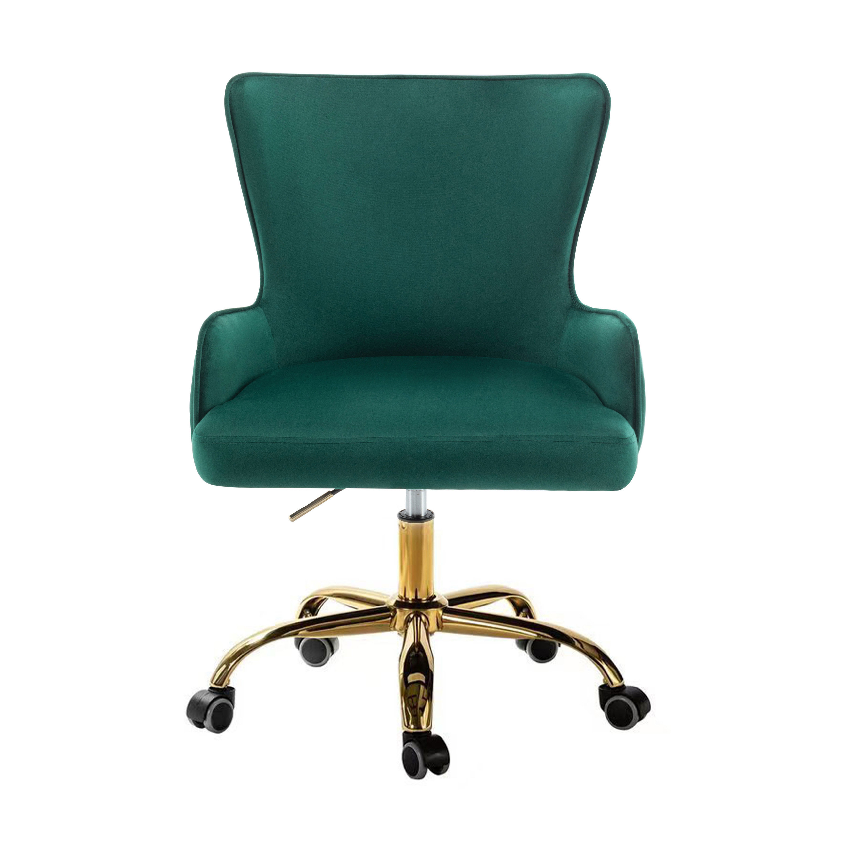 Mercer41 Anzly Velvet Wingback Office Chair with Gold Chrome Base | Wayfair