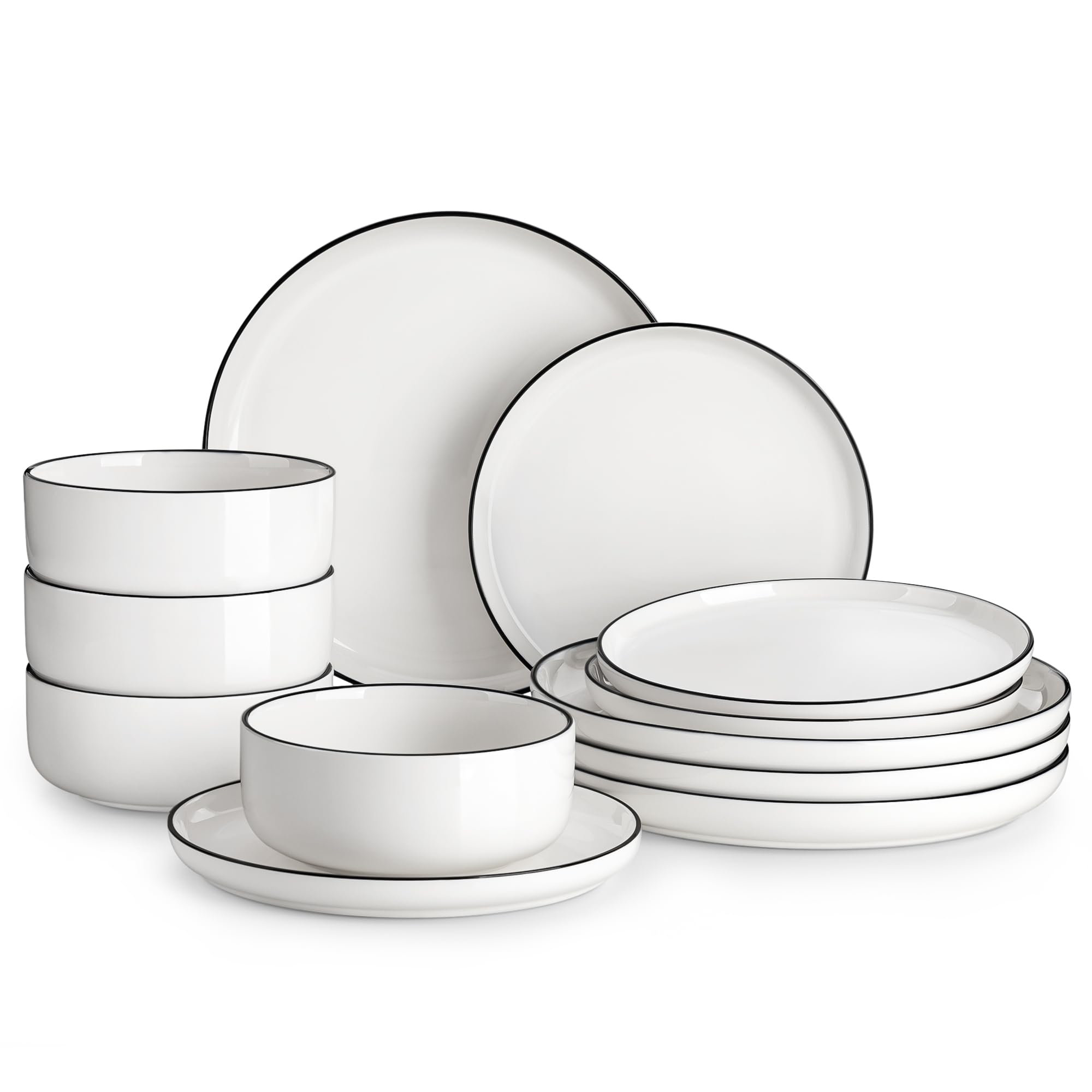 Latitude Run® 12 Pieces Modern Porcelain Dinnerware Set for 4 White ...