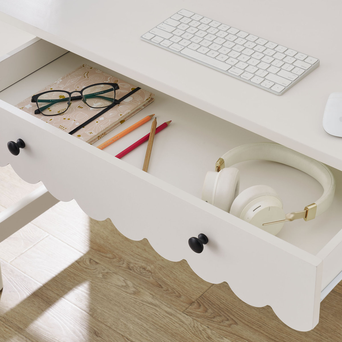 Modway Emmeline 1-Drawer Scallop Writing Desk | Wayfair