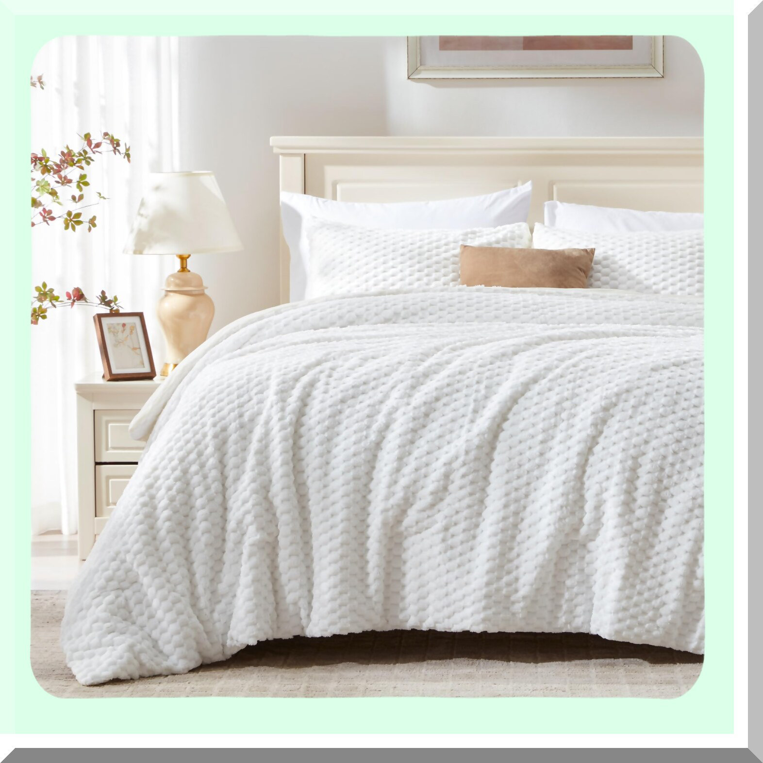 Everly Quinn Winter White Fleece Queen Comforter Set - Soft & Cozy Bedding Bundle for Queen Size ...