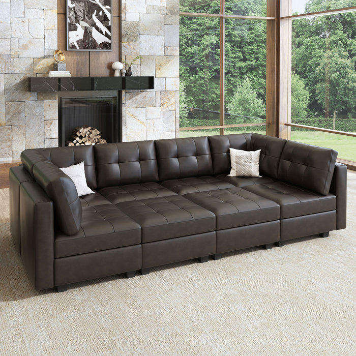 Latitude Run® Oversized Sleeper Sectional Faux Leather Modular ...
