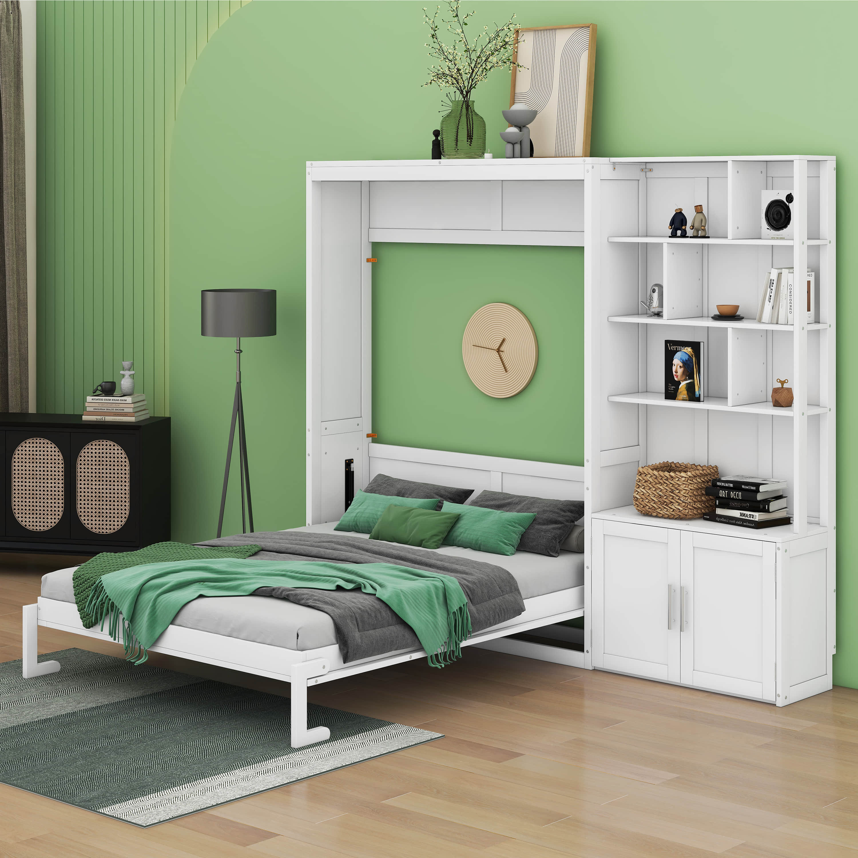 Latitude Run® Full Size Murphy Bed With Multiple Storage Shelves And A ...