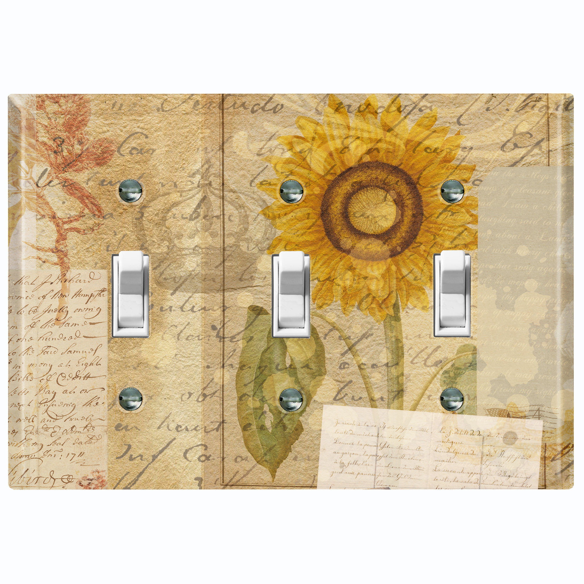 WorldAcc Metal Light Switch Plate Outlet Cover (Sun Flower Beige Damask ...