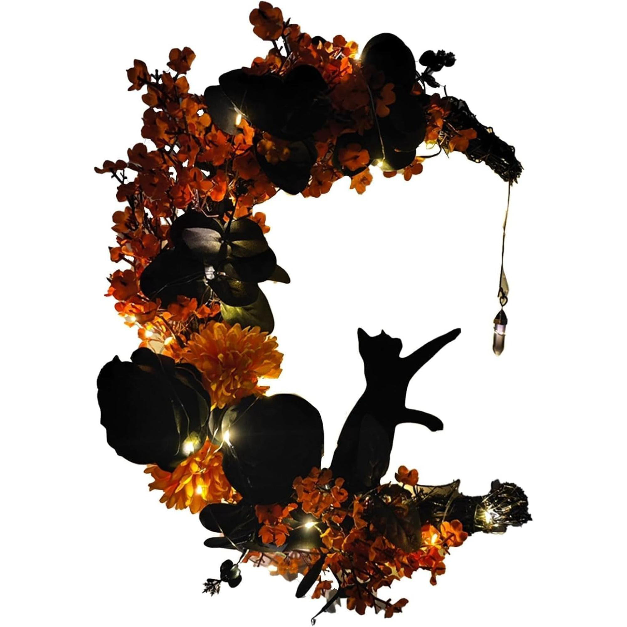 Dakota Fields Halloween Wreaths For Front Door Light Up Flower Moon Cat ...