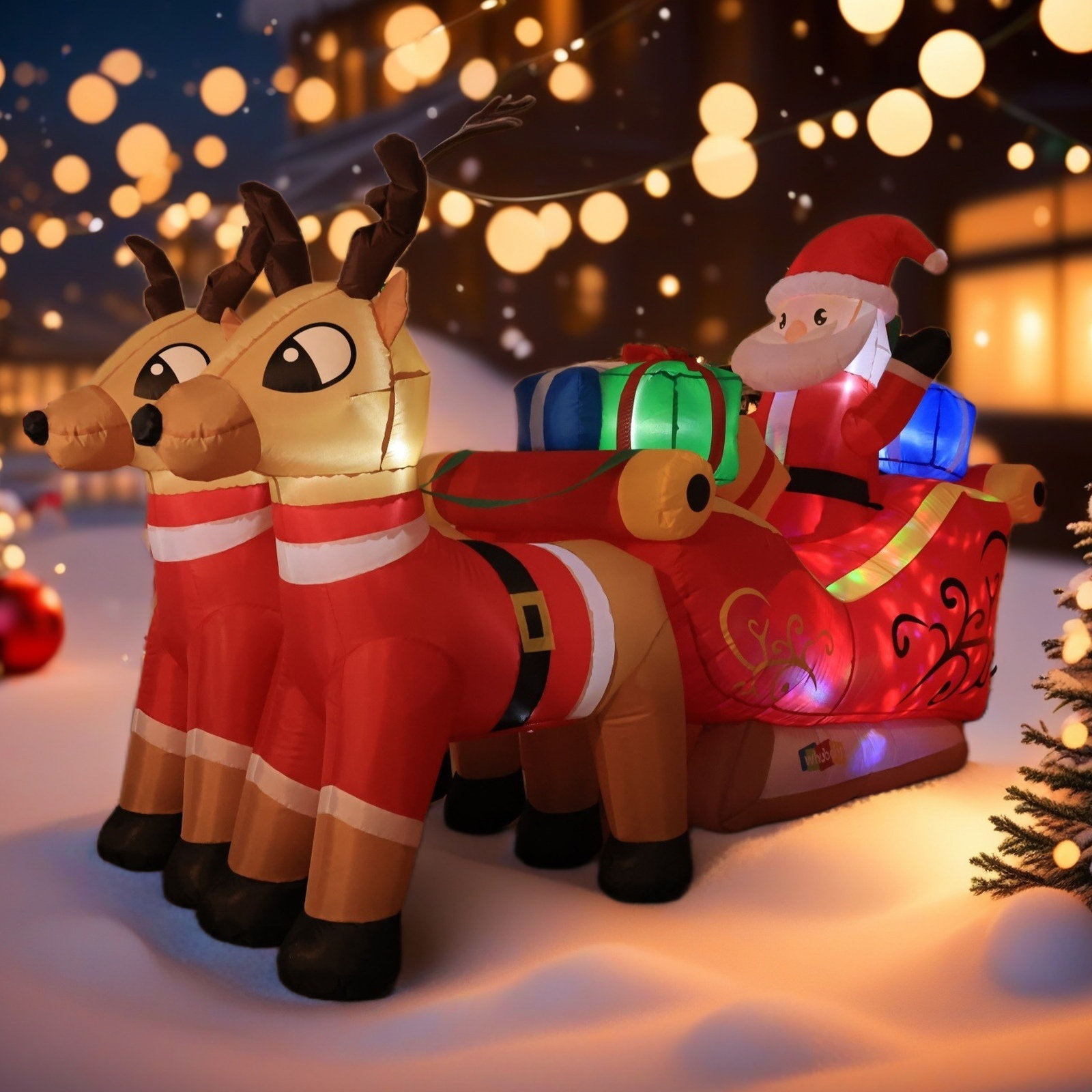 The Holiday Aisle® Inflatable Santa Sleigh With Two Reindeer And Gifts ...