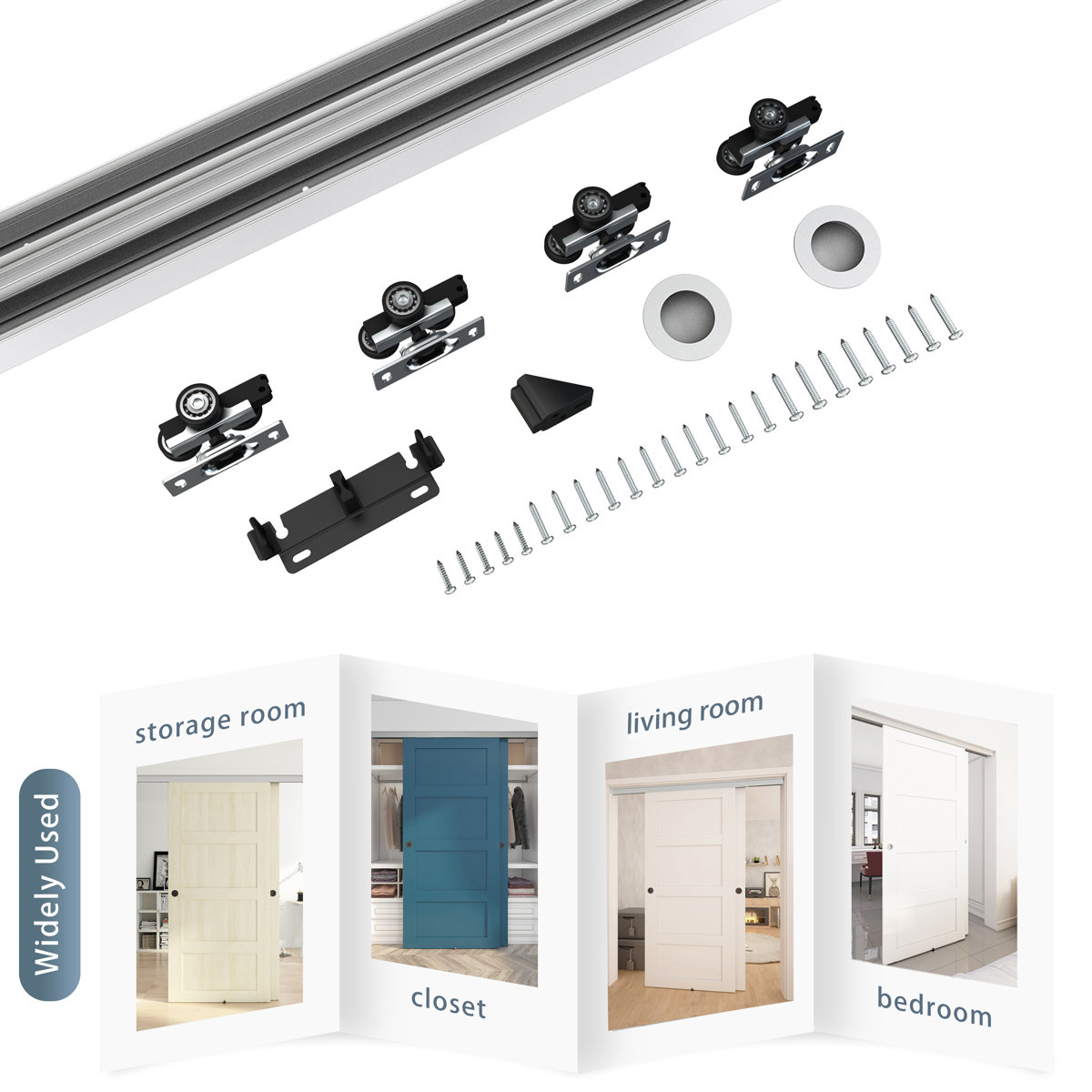 JUBEST Bypass Sliding Door Hardware, Bypass Wardrobe Closet Door ...