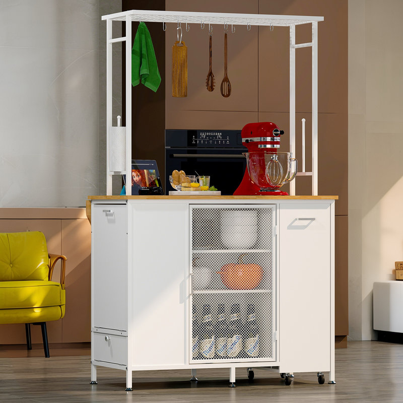 Latitude Run® Kitchen Island with Folding Flip-Up Panel, Cabinet ...