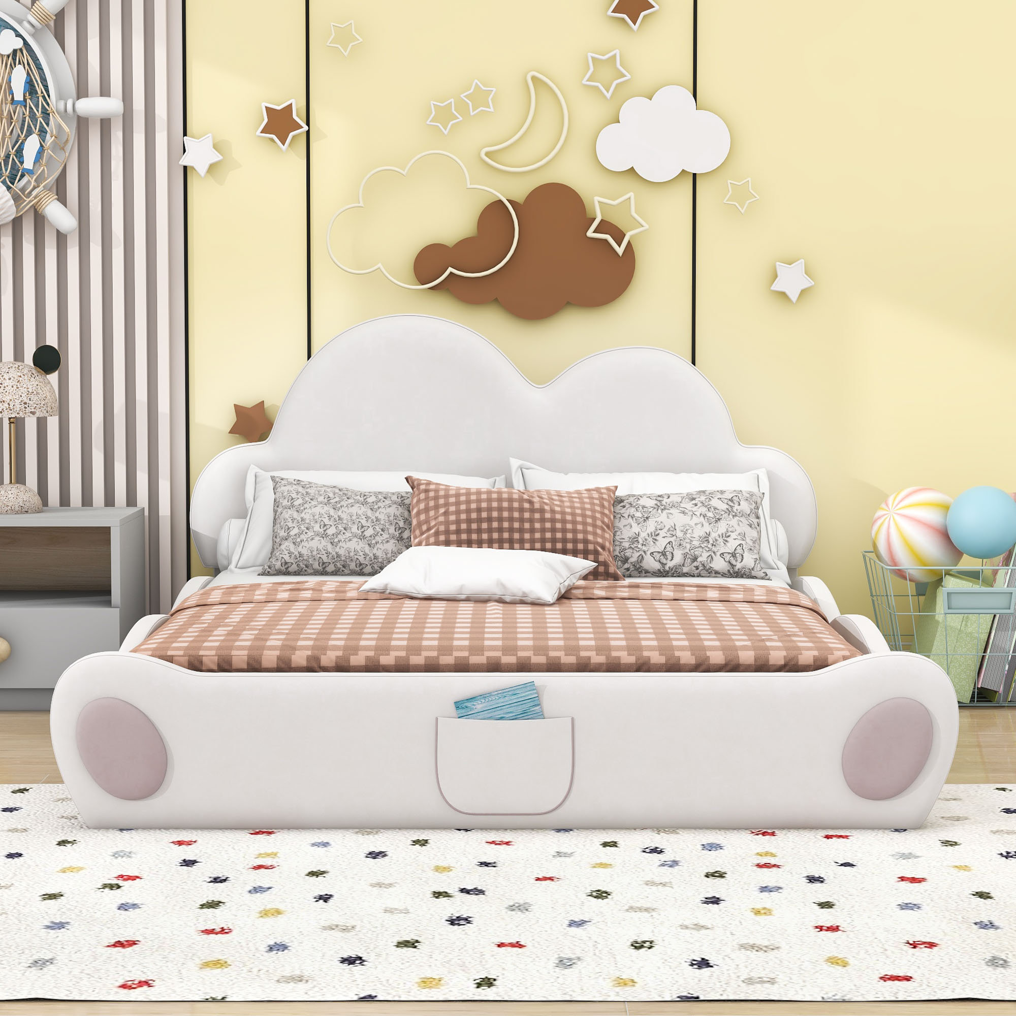 Zoomie Kids Antrese Whimsical Queen Cloud Velvet Upholstered Platform ...