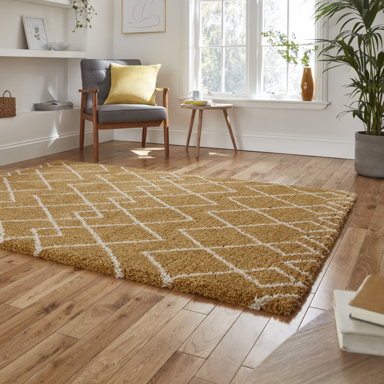 Gracie Oaks Celso Machine Woven Yellow/White Rug | Wayfair.co.uk