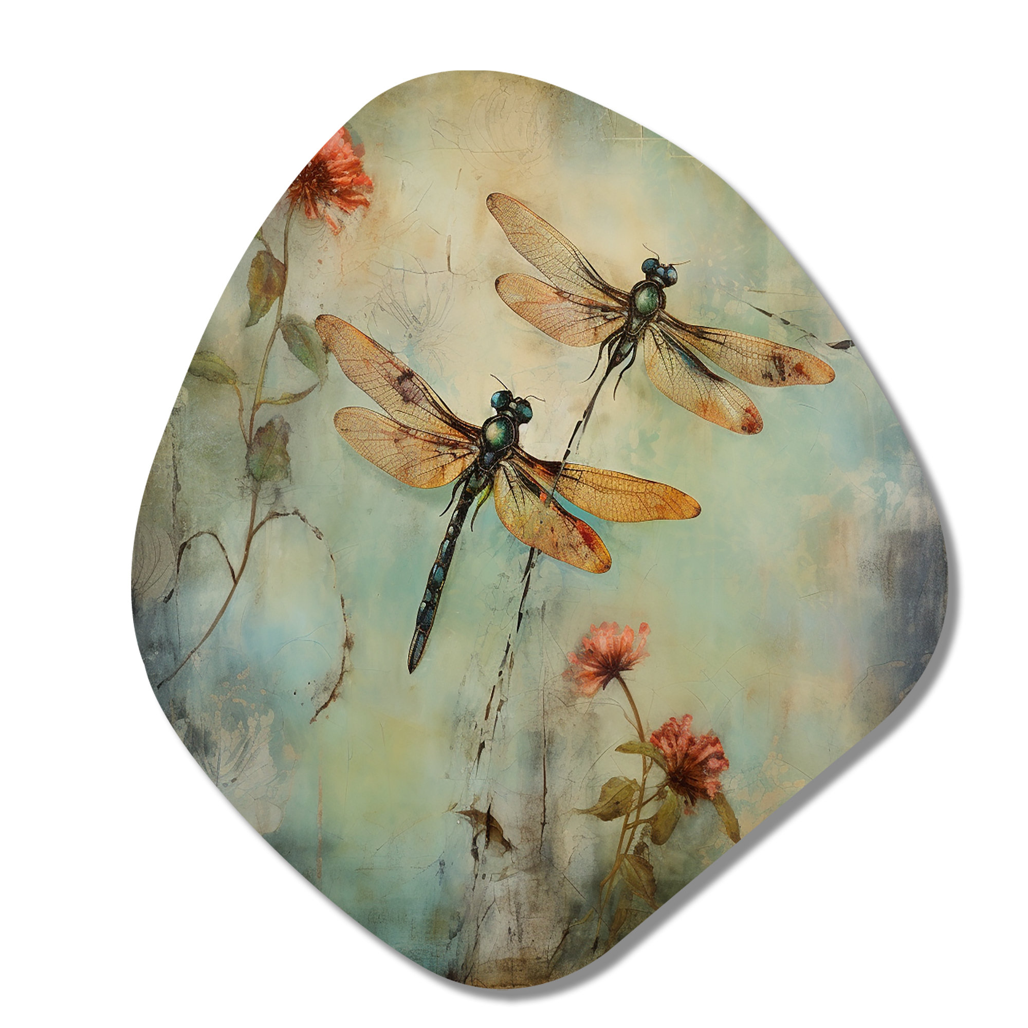 Design Art Vintage Painting Of Dragonfly Flying - Animals Dragonfly ...