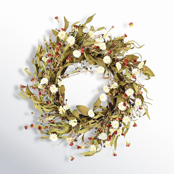 The Holiday Aisle® 24" Faux Fall Wildflower Wreath For Front Door | Wayfair
