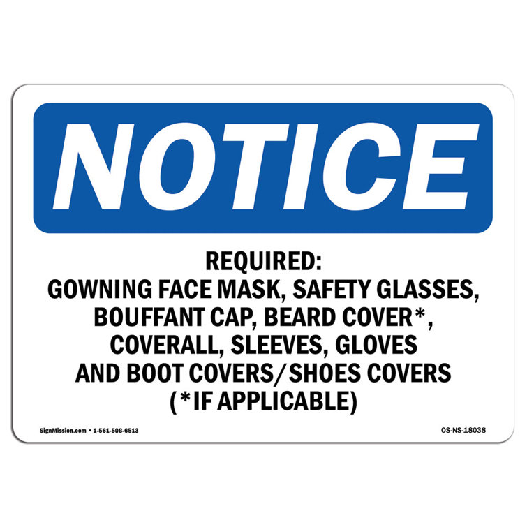 SignMission Required Gowning Face Mask Safety Glasses Sign | Wayfair