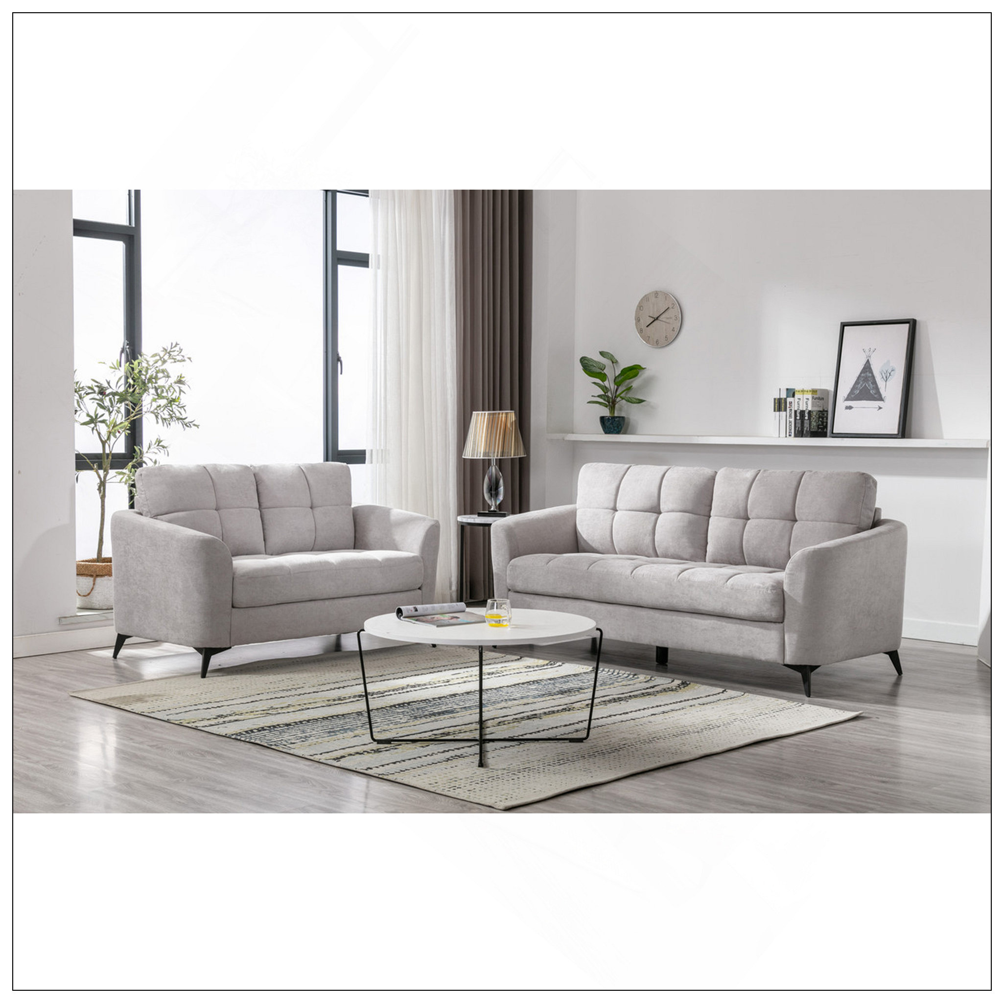 Brayden Studio Callie Light Grey Woven Fabric Sofa And Loveseat Set ...