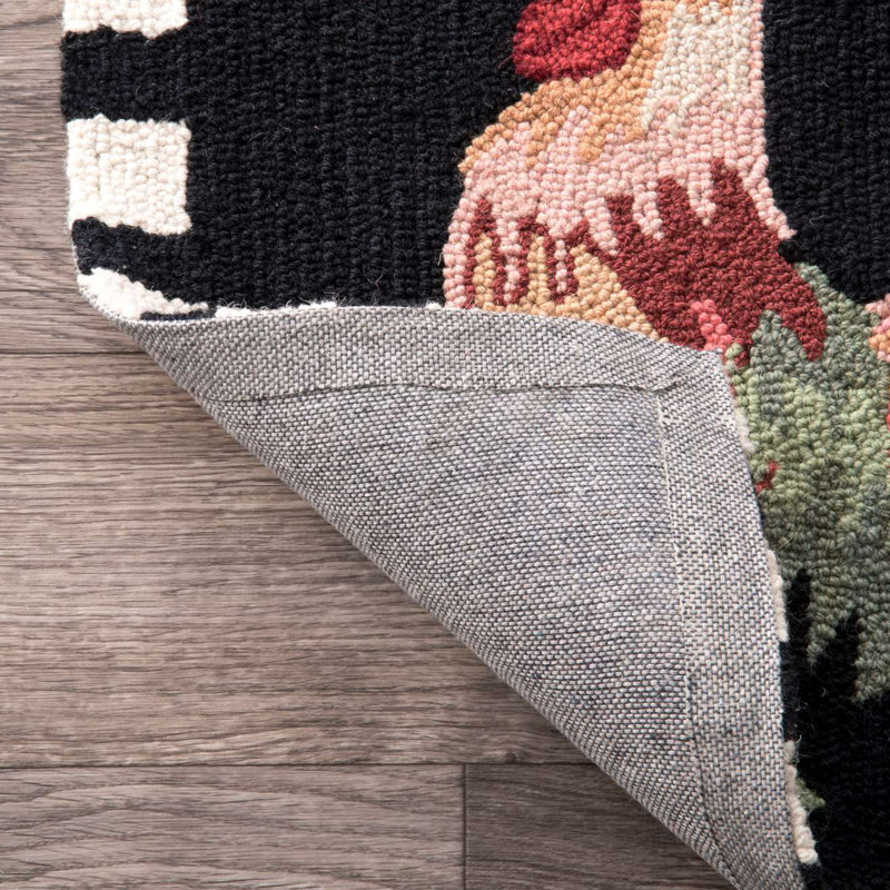 August Grove® Bacourt Handmade Hand Hooked Performance Black Rug ...