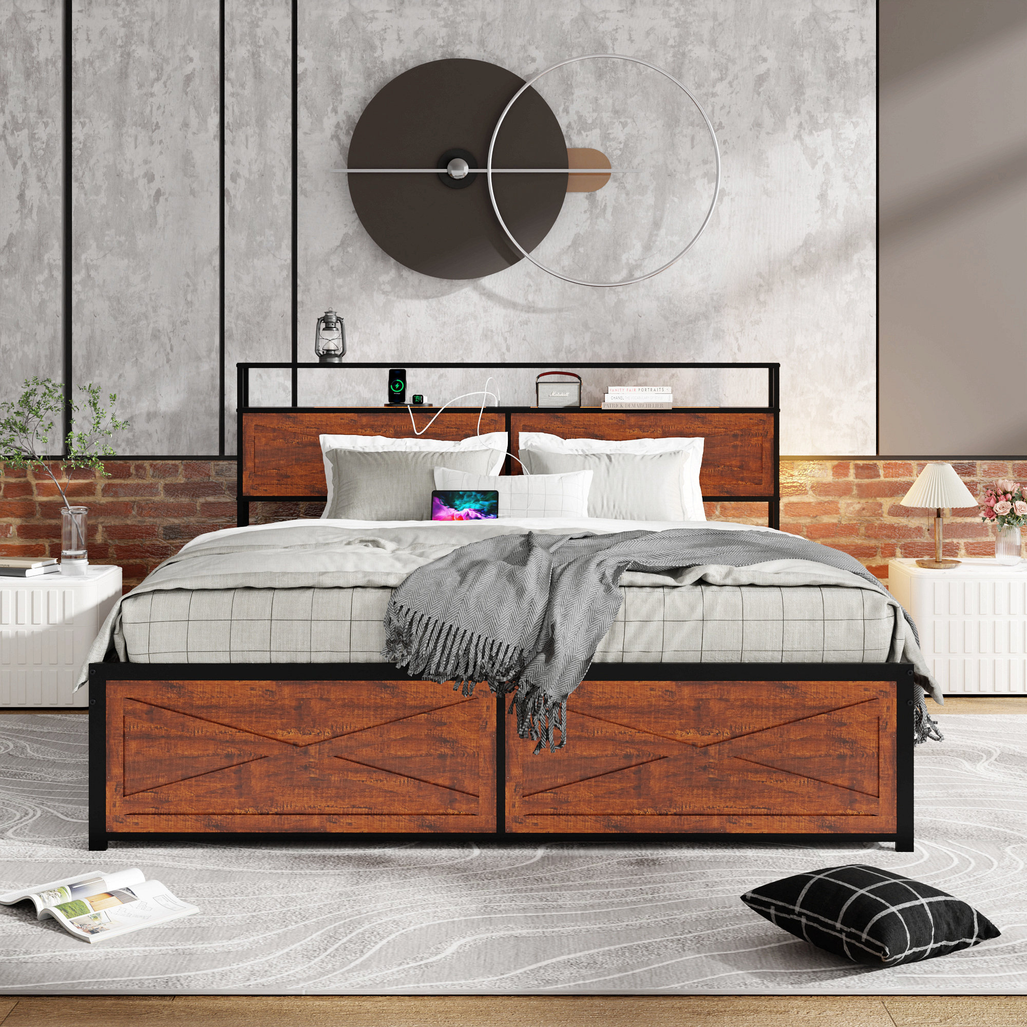 Brayden Studio® King Bed Frame With Storage Headboard And 12 Drawers ...