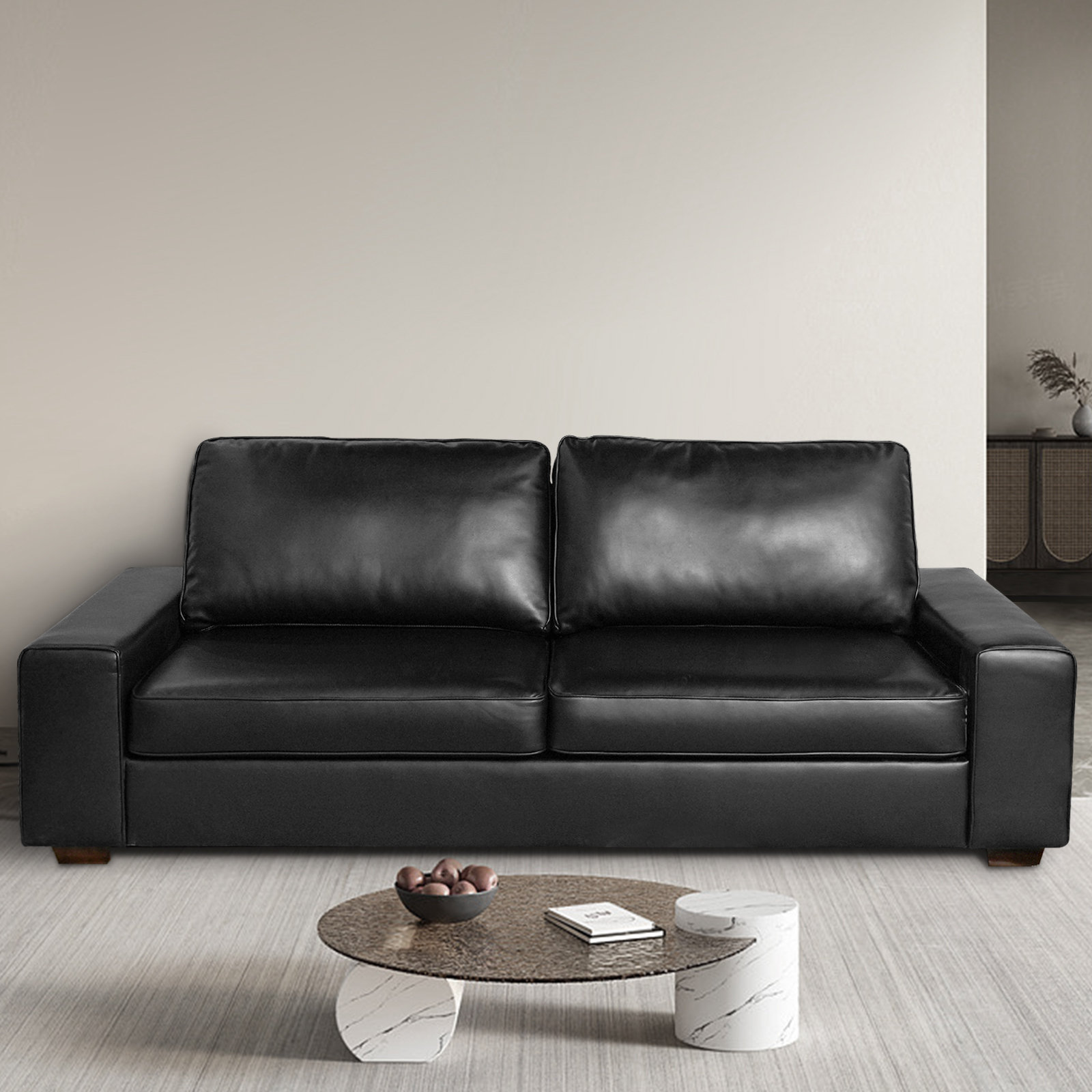 Ebern Designs 71.5" Vegan Leather Sofa with Wide Square Arms and ...