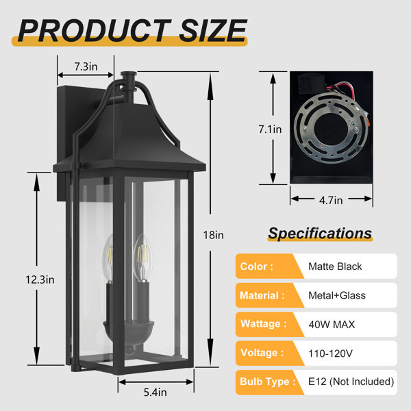 Lark Manor Alvester 2 - Light 17.6'' H Glass Outdoor Wall Lantern with ...