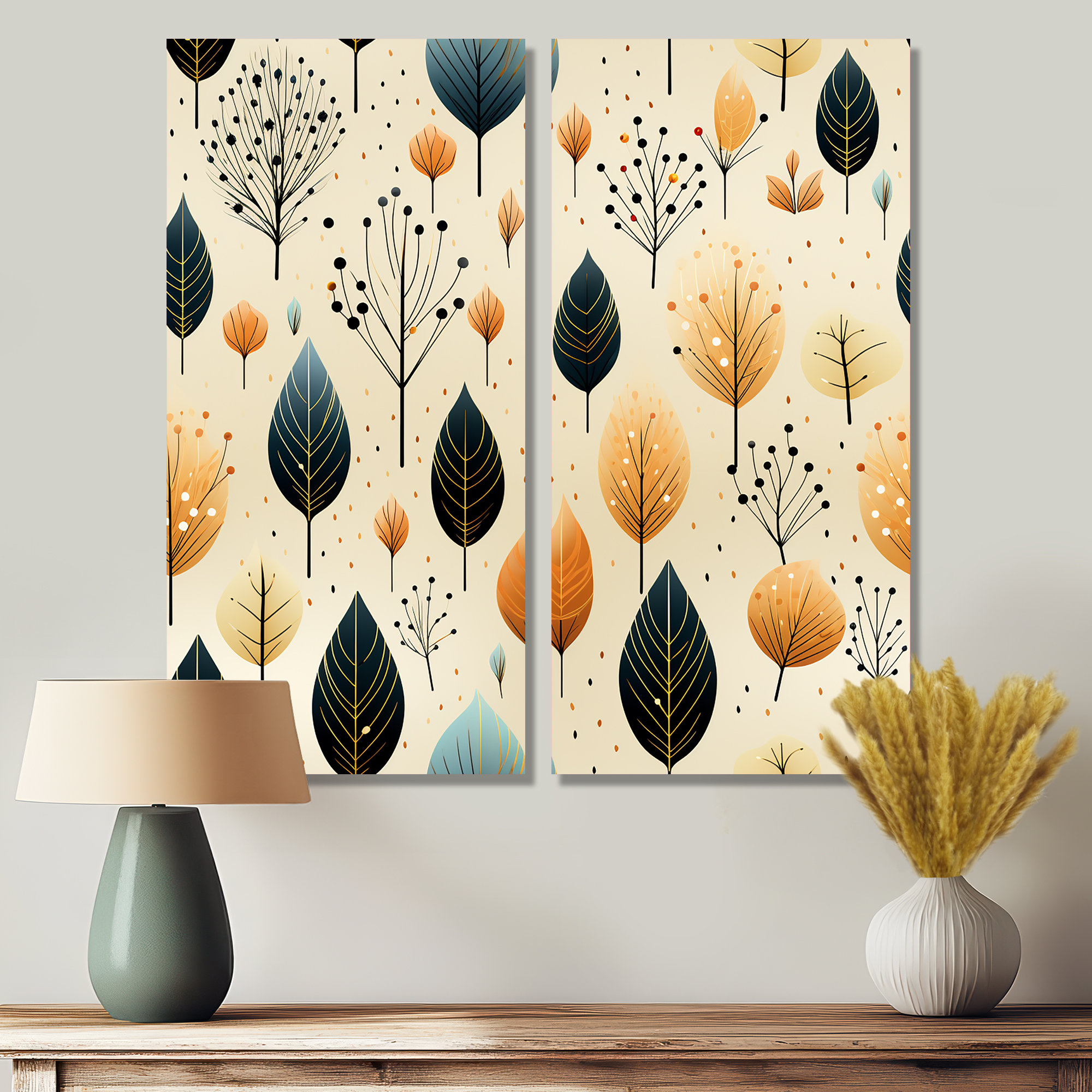 Latitude Run® Modern Leaf Patterns - Blue Wall Art | Wayfair