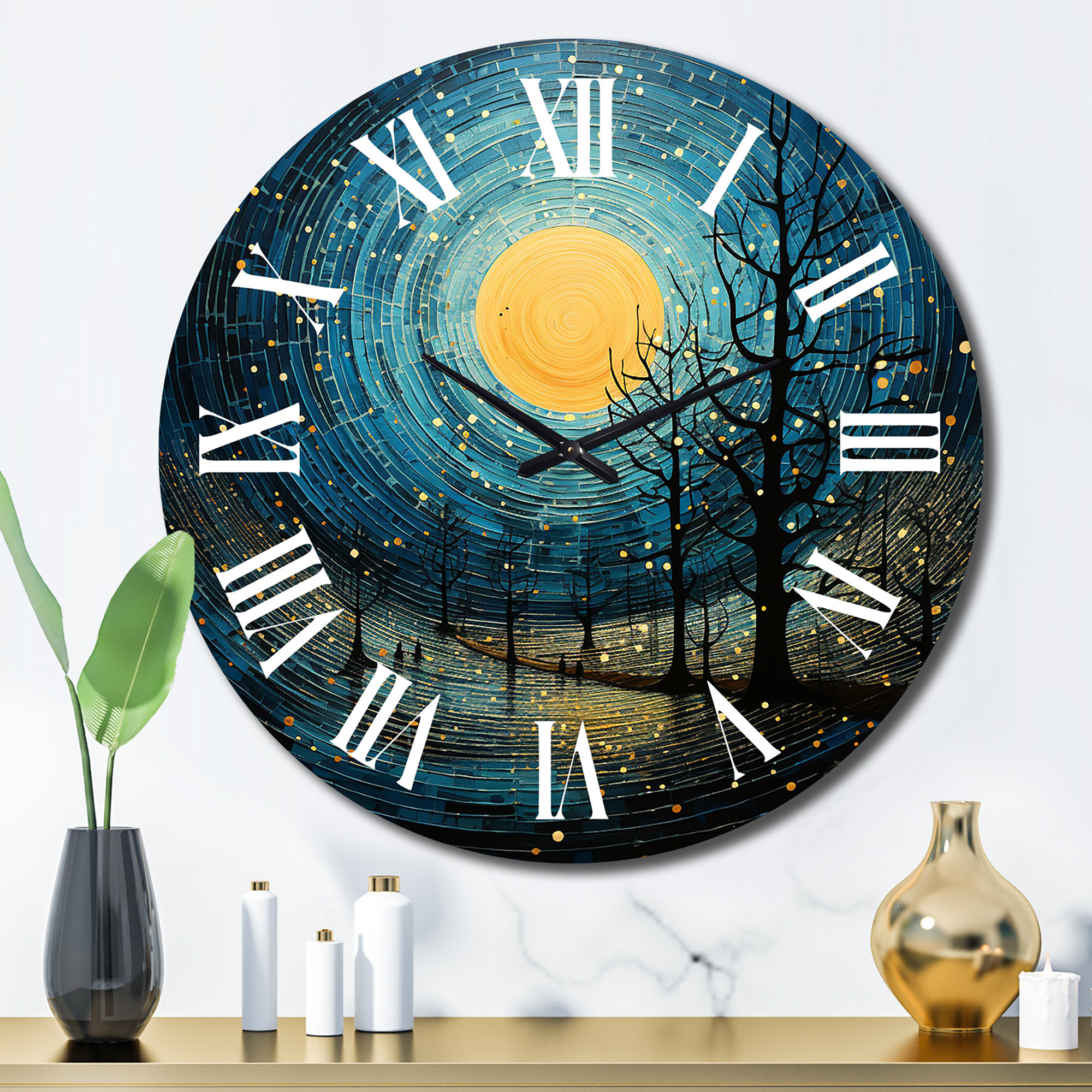 Design Art Blue Minimalism Moon III Metal Wall Clock | Wayfair