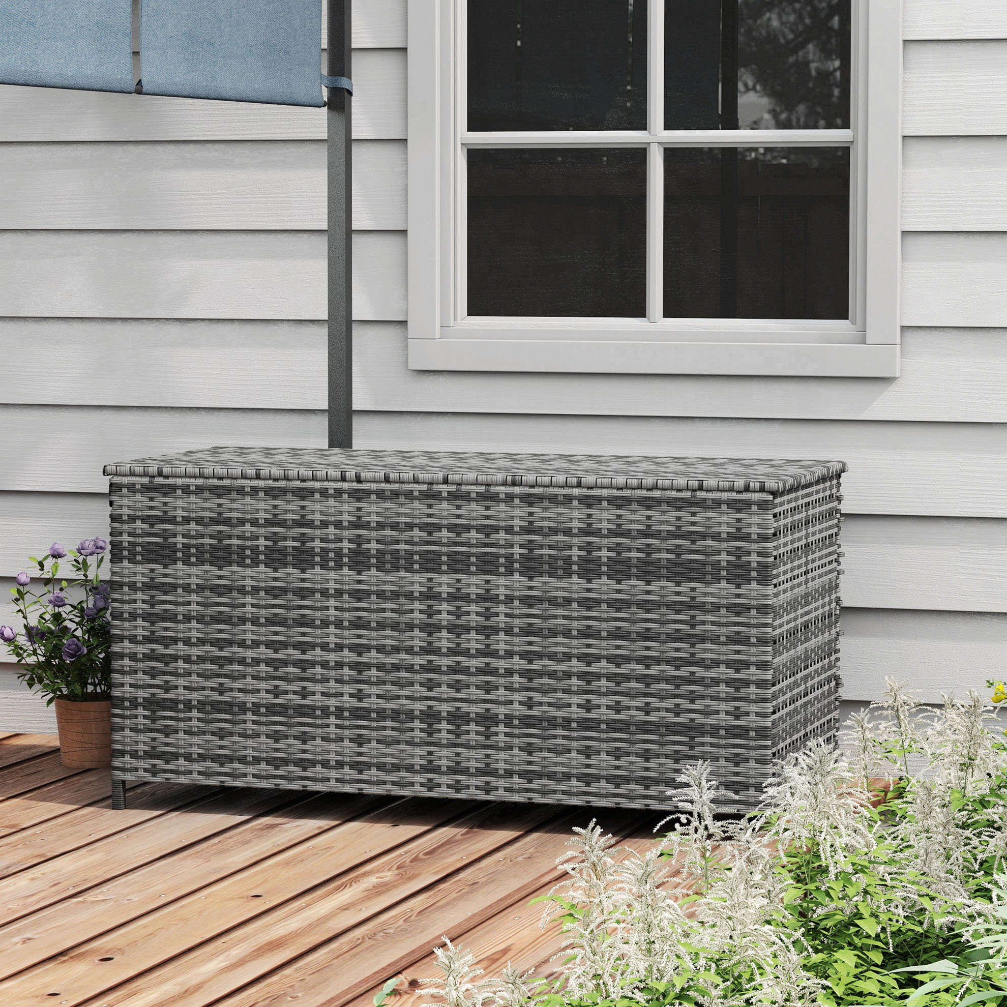 weixunguang 83 Gallon Deck Box, Large Outdoor Storage Chest, PE Wicker ...