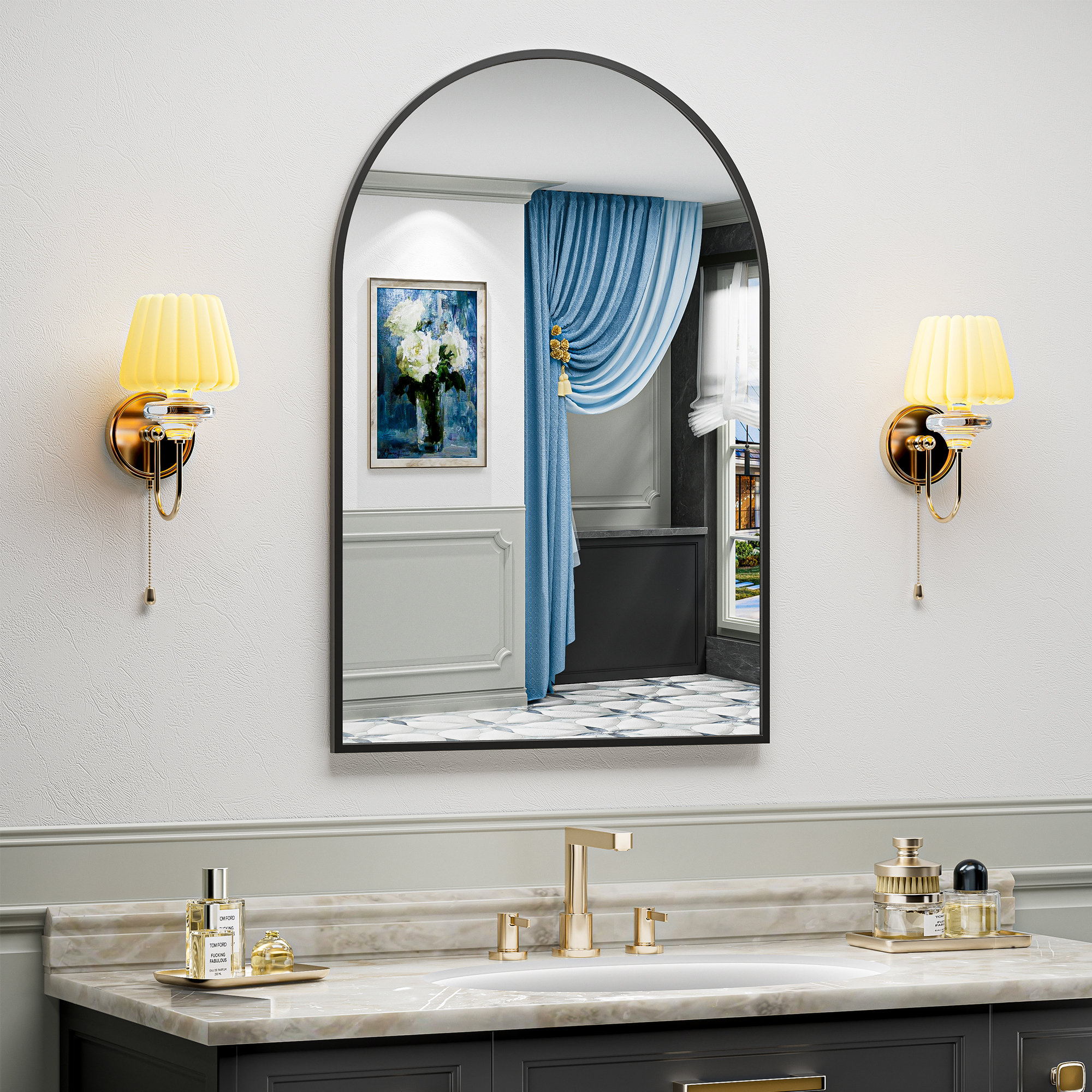 Ebern Designs Matte Black Arch Vanity Mirror with Aluminum Alloy Frame ...