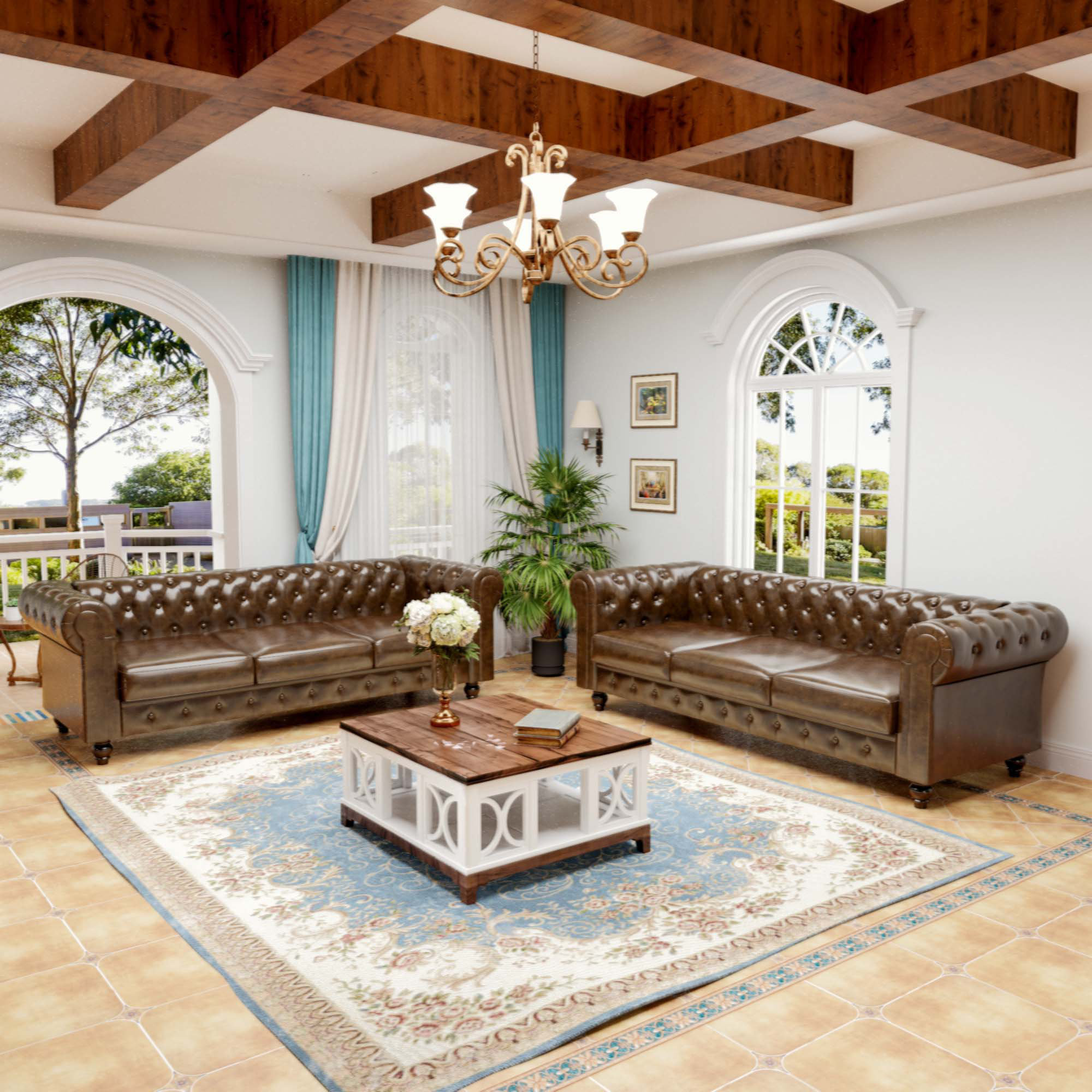 Darby Home Co 2 Pieces Sofa 3-Seat Living Room Upholstered Sofa Modern ...