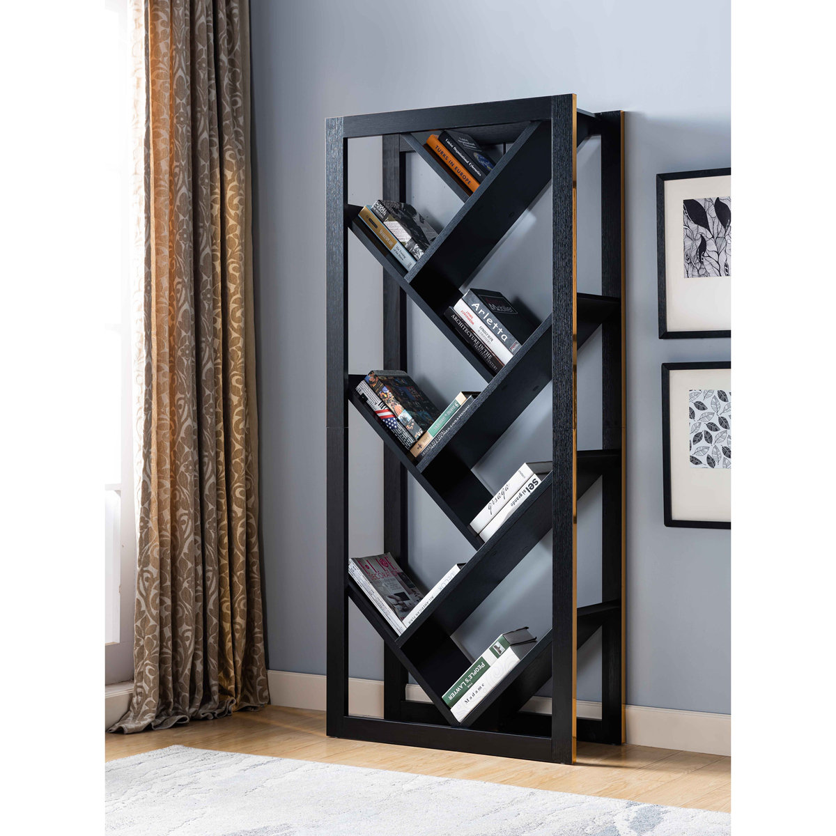 Latitude Run® Abstract Bookcase With Seven V-Shape Shelves | Wayfair