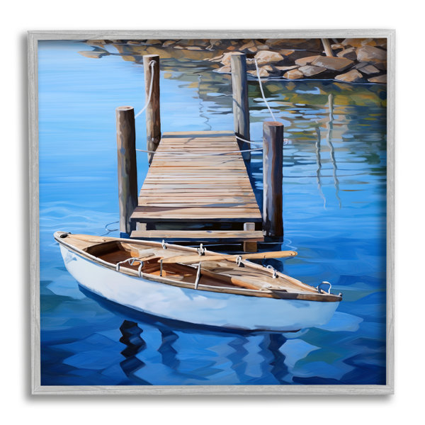 Stupell Industries Ba-088-Framed " Boat And Dock Painting " by Ray ...