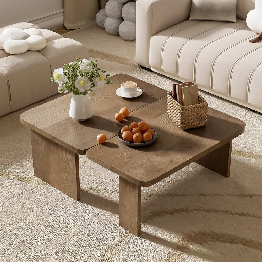 Latitude Run® Modern Minimalist Coffee Table Set, Rectangle Coffee ...