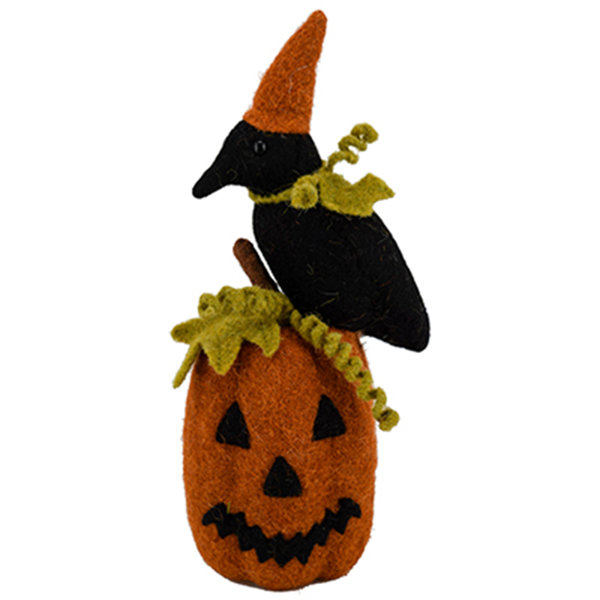 The Holiday Aisle® Wool Felt Crow on Pumpkin | Wayfair