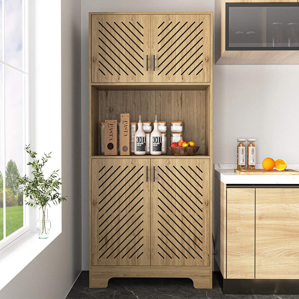 Winston Porter 71'' Farmhouse Pantry Storage Cabinet, Rustic Buffet ...