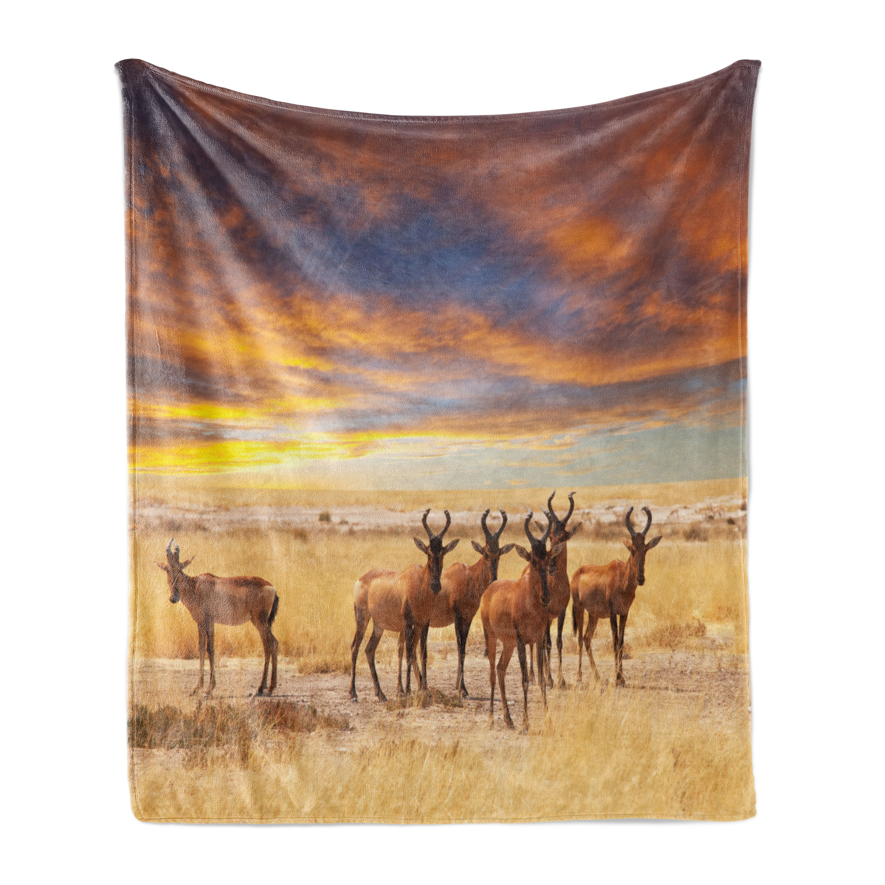Ambesonne Savannah Fleece Throw Blanket Tropical Antelope Animal Yellow ...