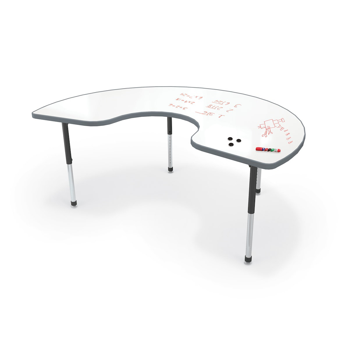 MooreCo Hierarchy Kidney Table Porcelain Steel Dry Erase Top Platinum ...