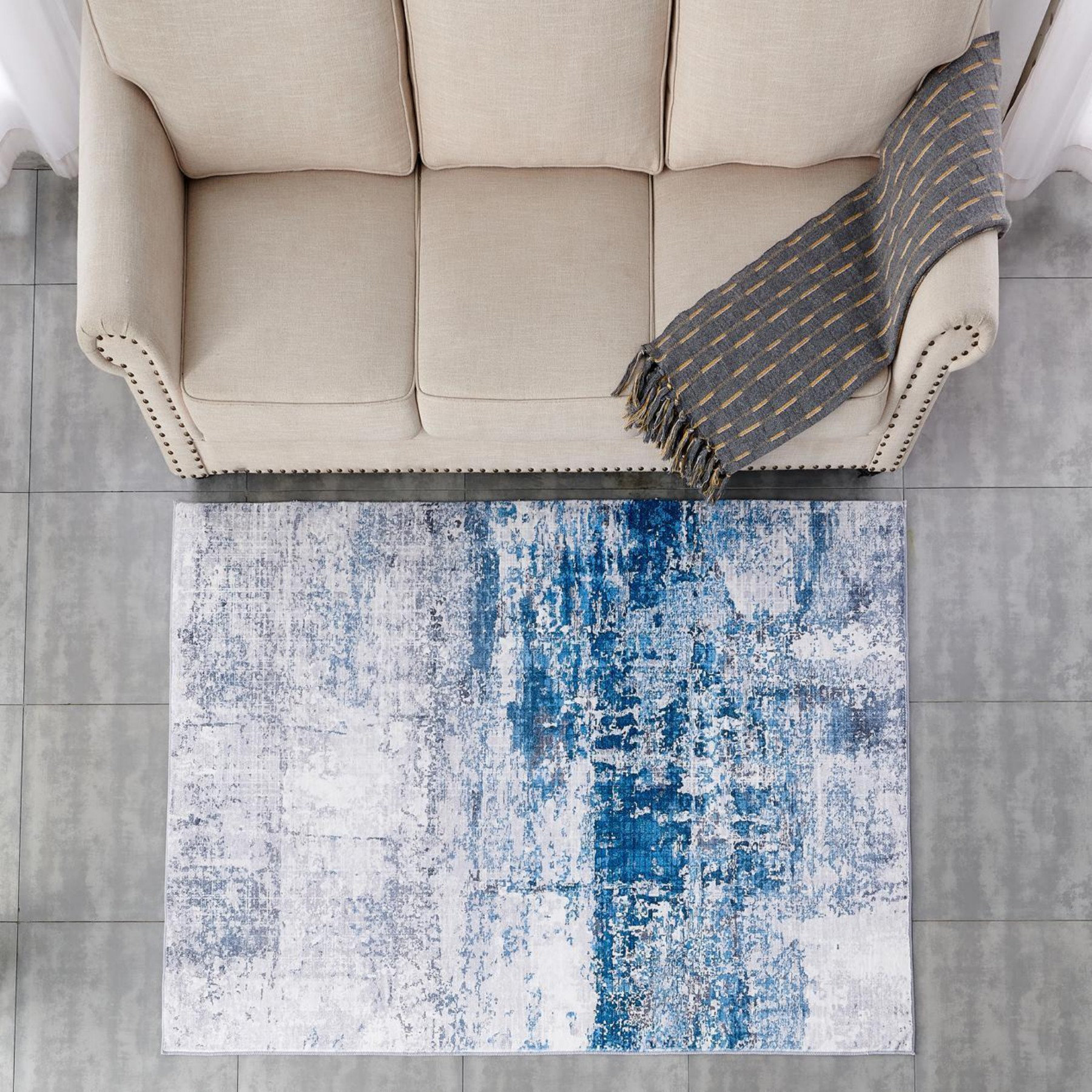 17 Stories Collection Abstract Design Gray Turquoise Machine Washable ...