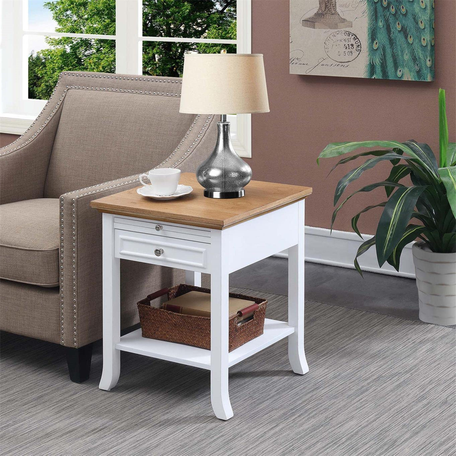 BATH Timeless Logan End Table With Drawer, Slide, And Pull Out Tray ...