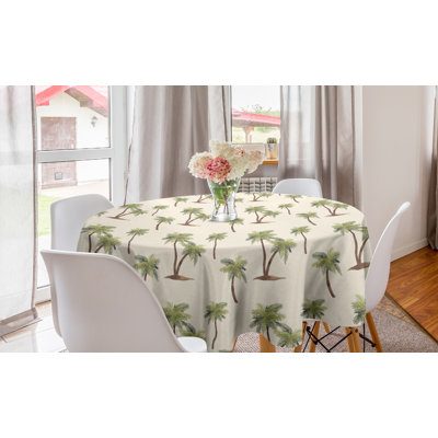 Decor Mantra Coastal Palm Tree Blue Round Tablecloth | Wayfair