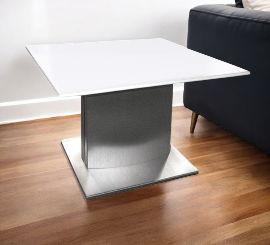 HomeRoots 22" White And Silver Marble And Metal Square Pedestal End ...