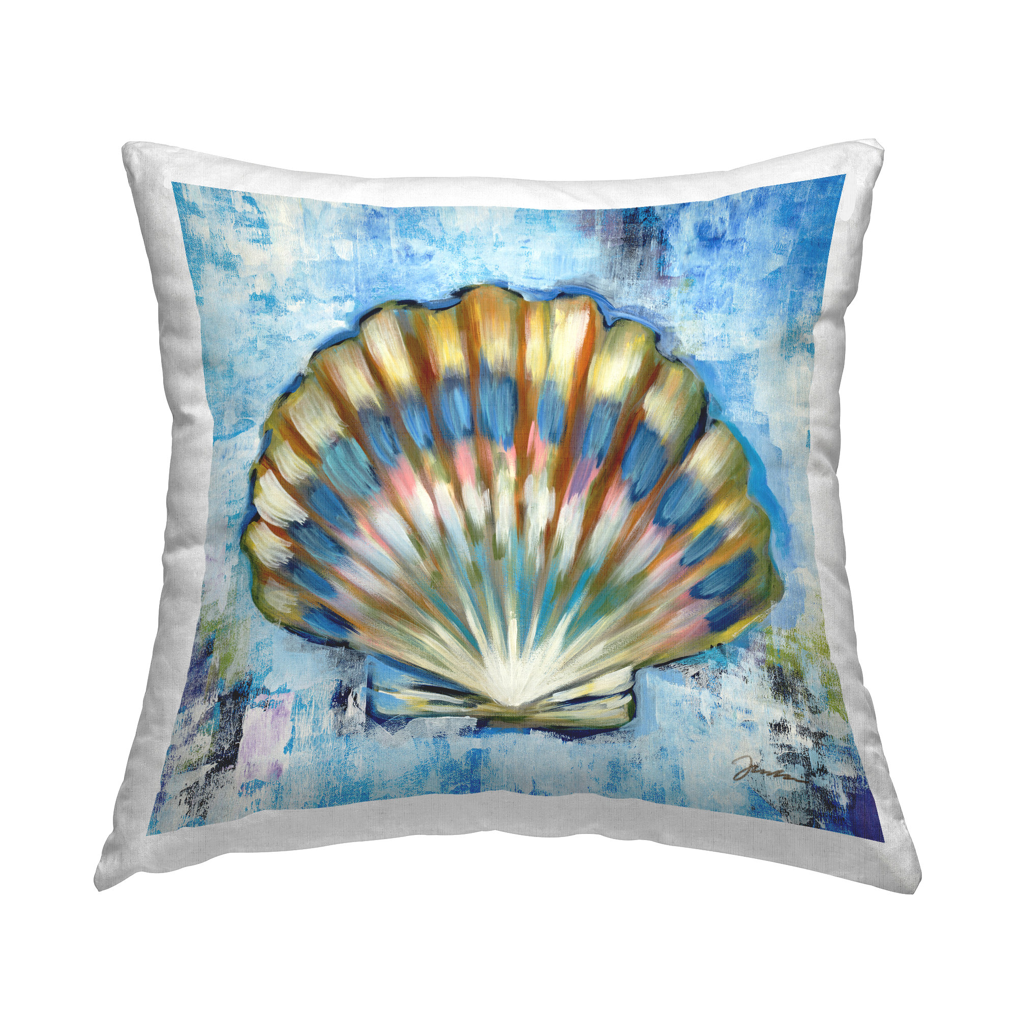 Stupell Industries Blue Maritime Clam Shell Printed Throw Pillow Design ...