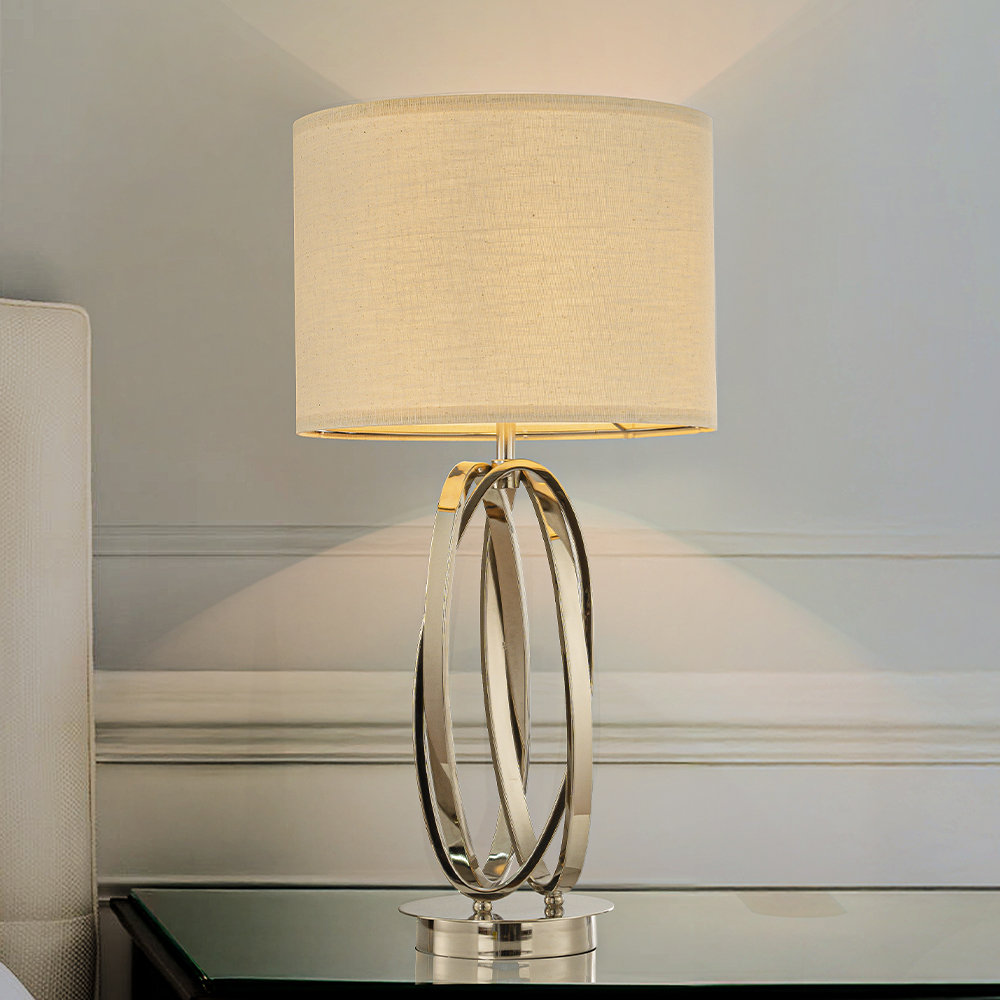 Everly Quinn 28'' Elegant Modern Polished Nickel Metal Table Lamp With ...