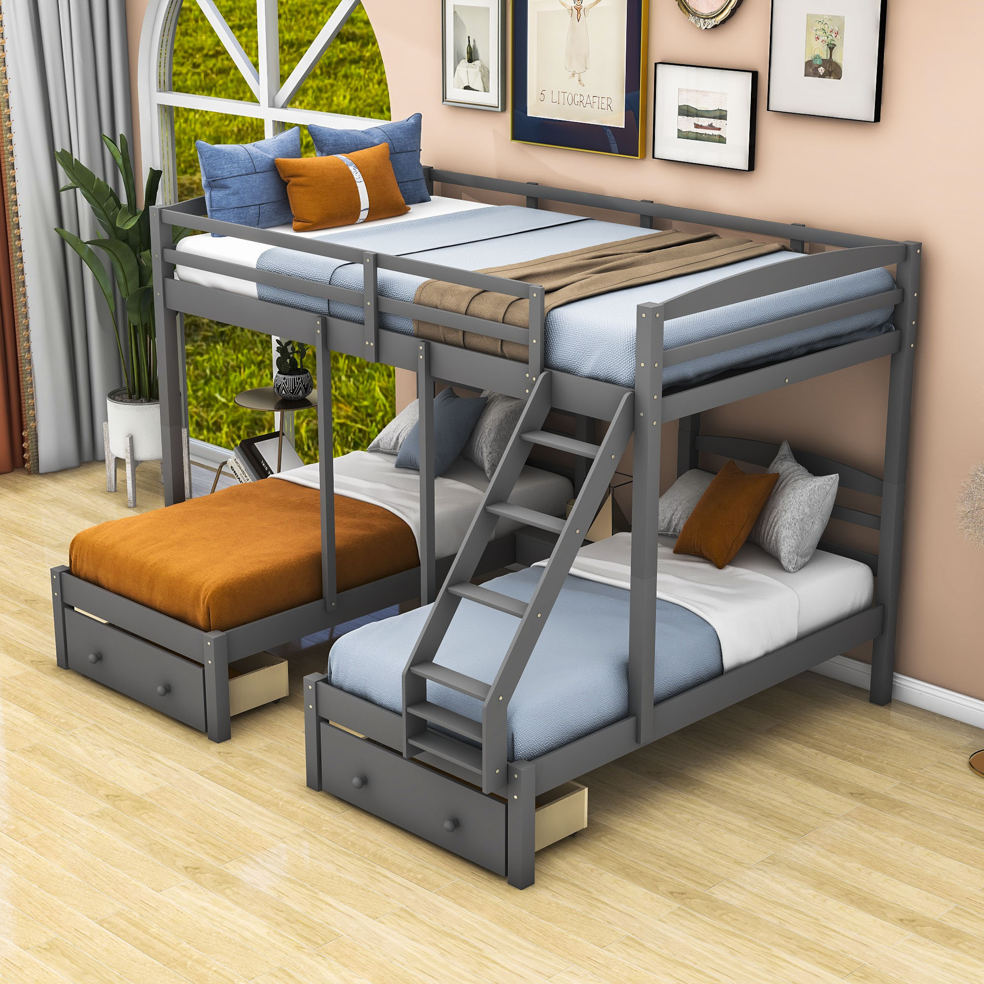 Harriet Bee Full Over Twin & Twin Triple Bunk Bed With Drawers - Wayfair Canada