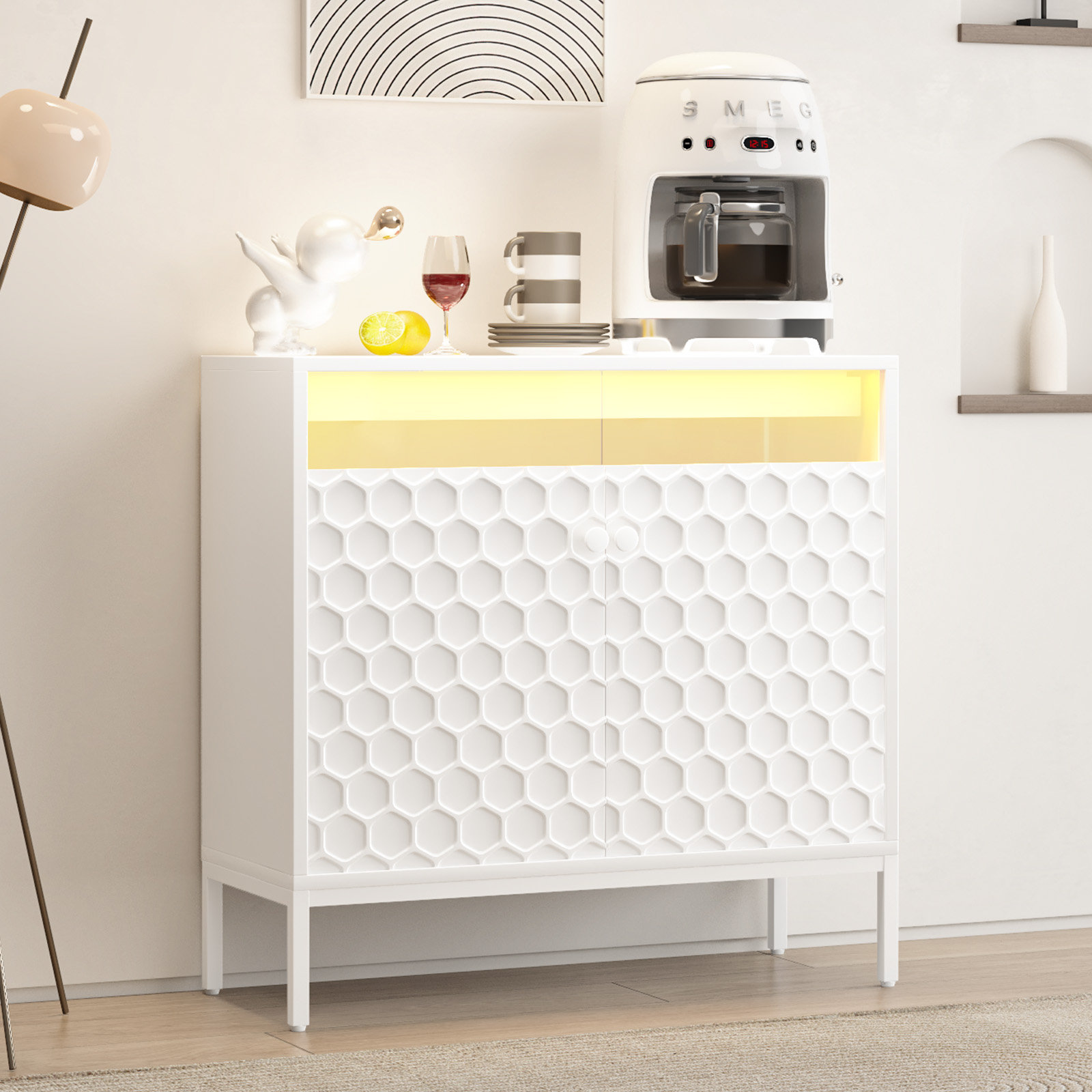 Wrought Studio Sideboard Buffet Cabinet With LED And Charging Station ...