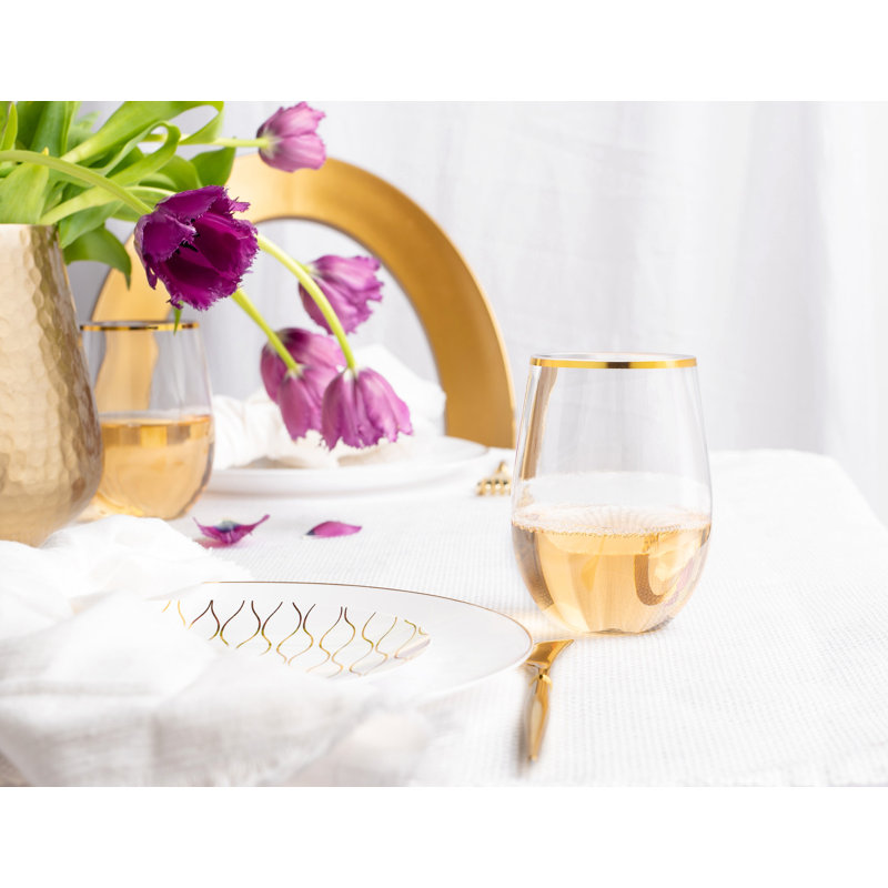 Nicole Fantini Disposable Gold Rim Stemless Plastic Wine Glasses Goblet ...