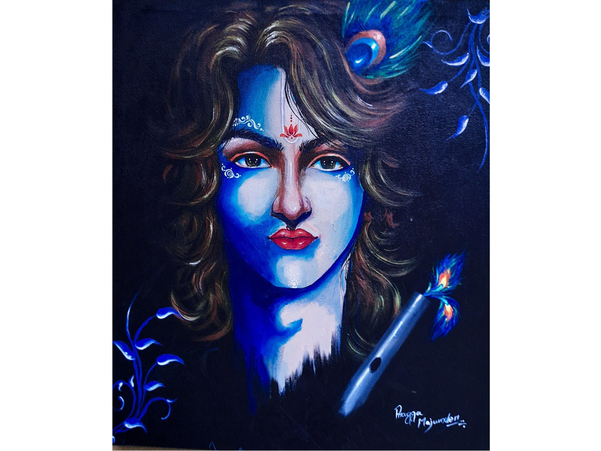 Bungalow Rose Lord Krishna | Painting By Pragga Majumder | Acrylic On ...