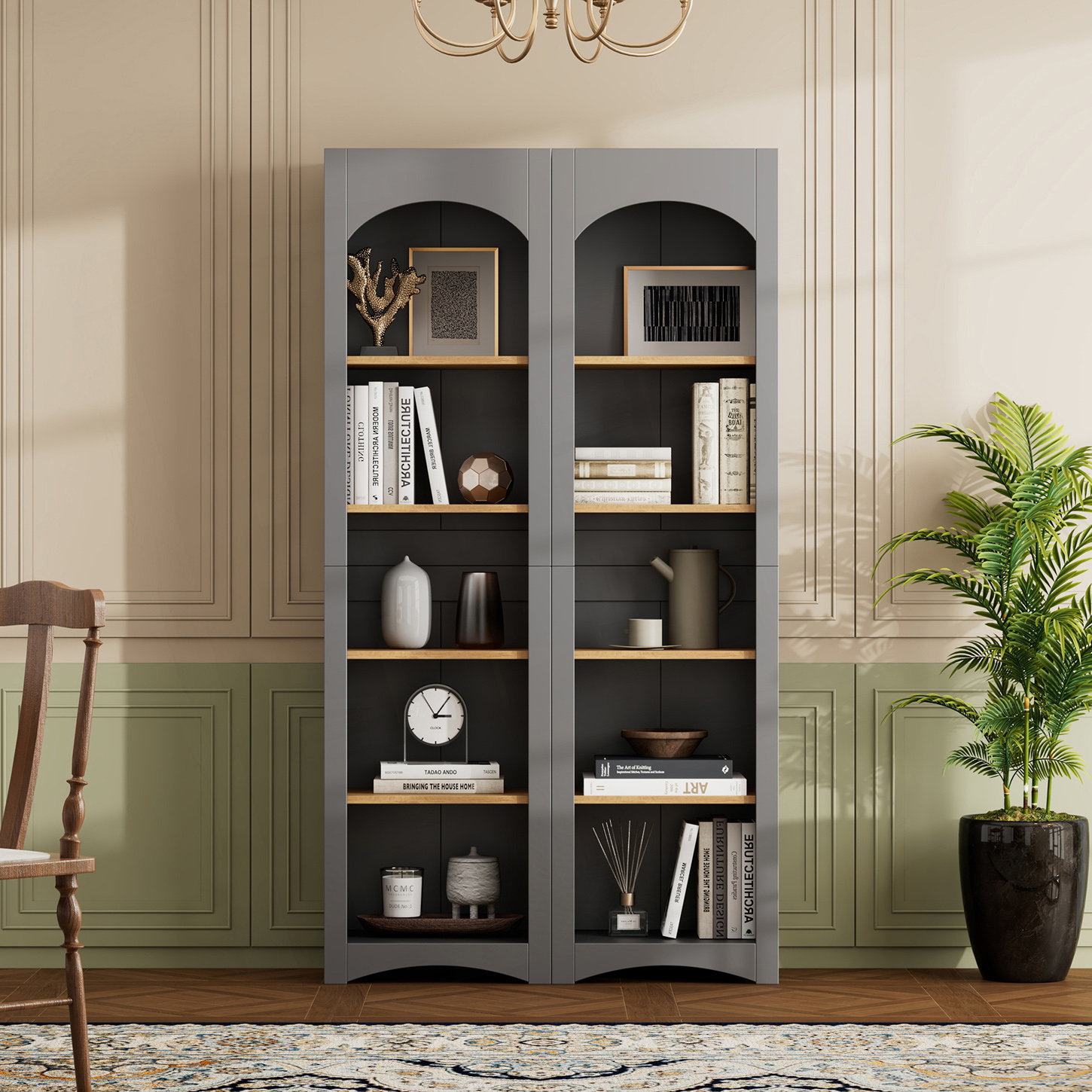 Red Barrel Studio® Free Standing 5 Tier Bookshelves, Set Of 2 Bookcases, Farmhouse Two-Tone ...