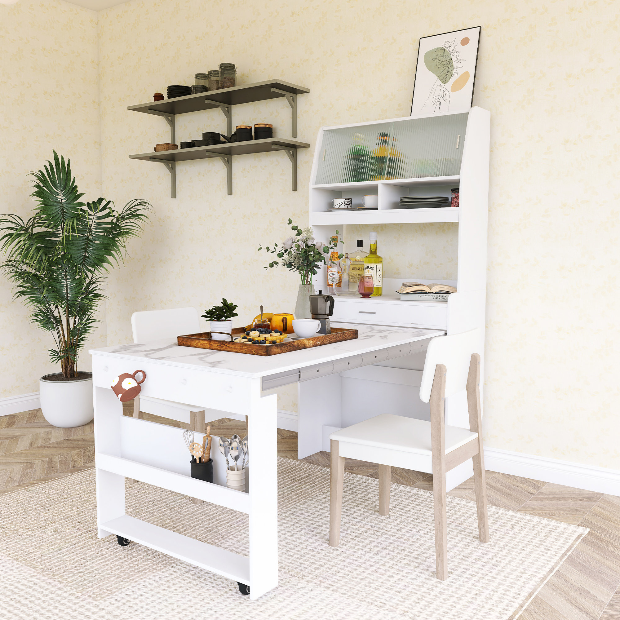 Latitude Run® Buffet With Hutch And Foldable Dining Table | Wayfair