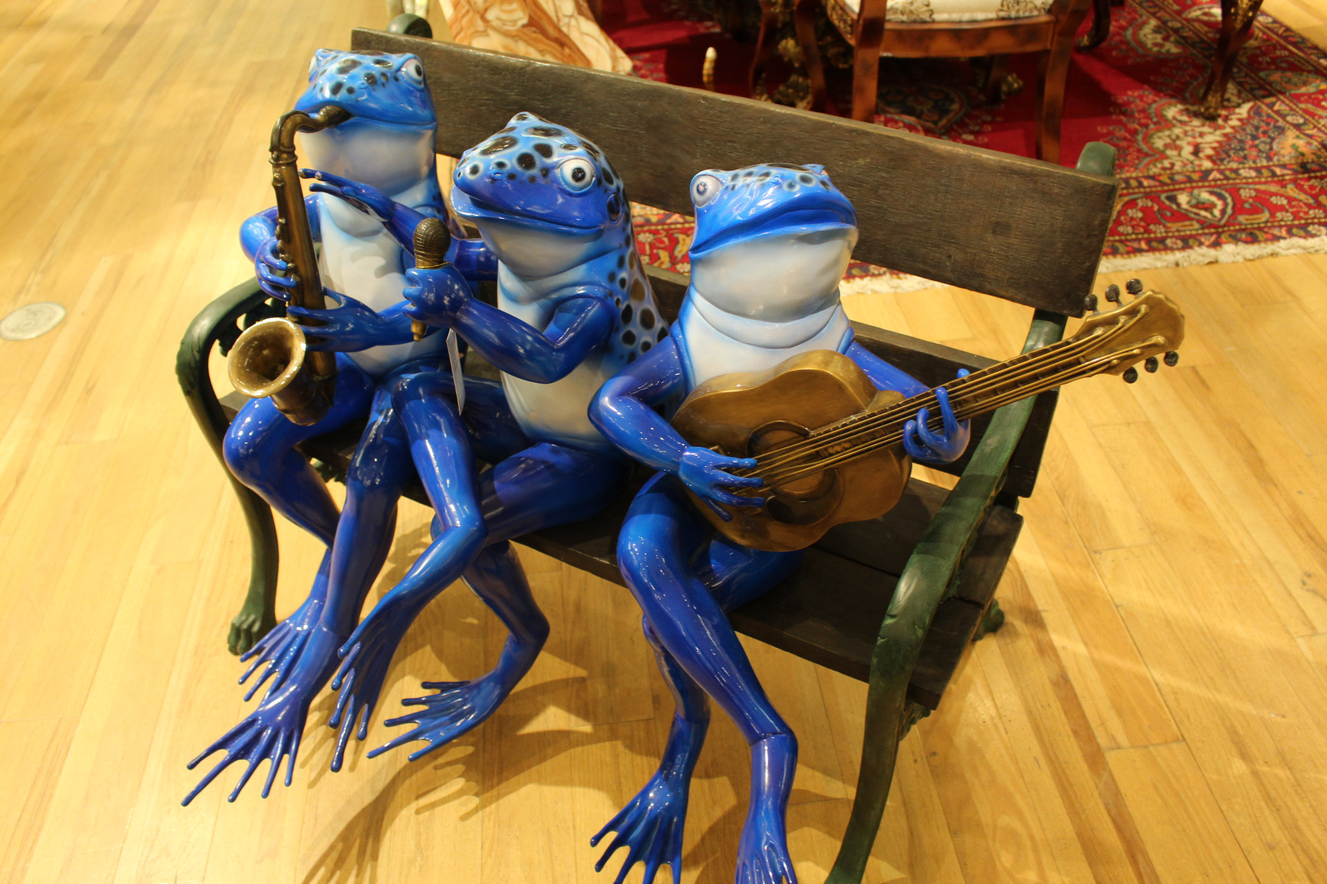 Nifao Statues Musical Frogs on a Bench Bronze Statue - Size 23"W x 33"H ...